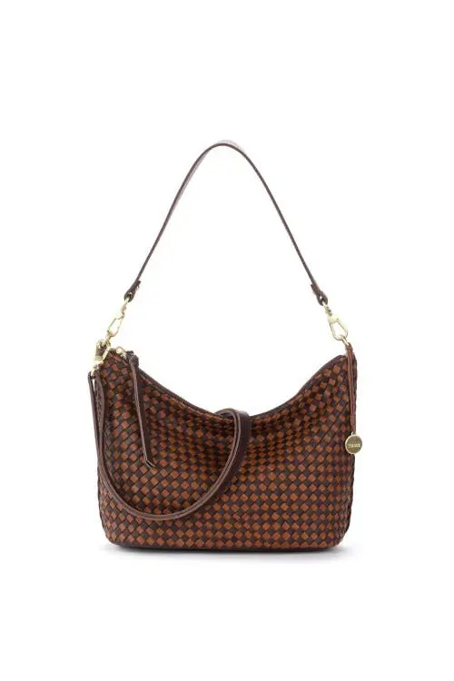 THE SAK Juniper Small Hobo Leather Bag - Woven Mahogany Cognac
