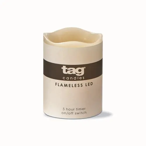 TAG Light Up Led Pillar Candle With Timer Flameless Decor - Beige