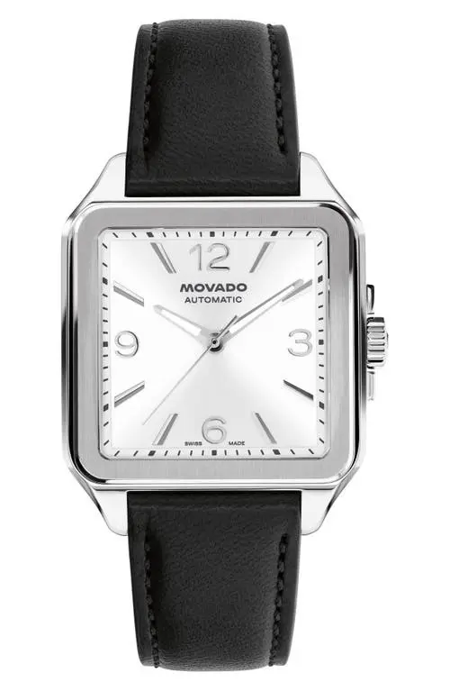 Movado The Heritage 1917 Leather Strap Watch - Silver