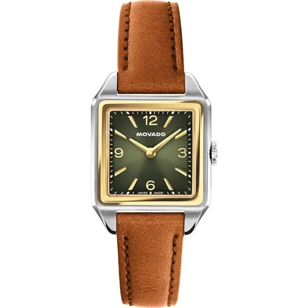Movado Heritage 1917 Leather Strap Square Watch - Green