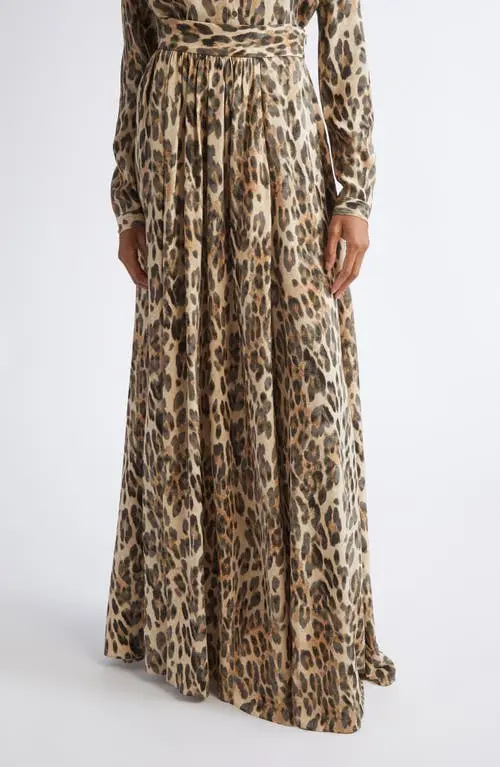 St. John Leopard Print Silk Georgette A-line Skirt