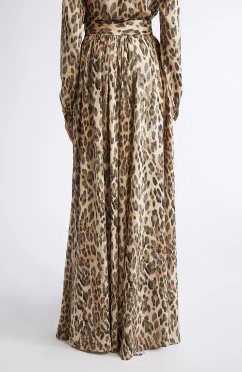 St. John Leopard Print Silk Georgette A-line Skirt