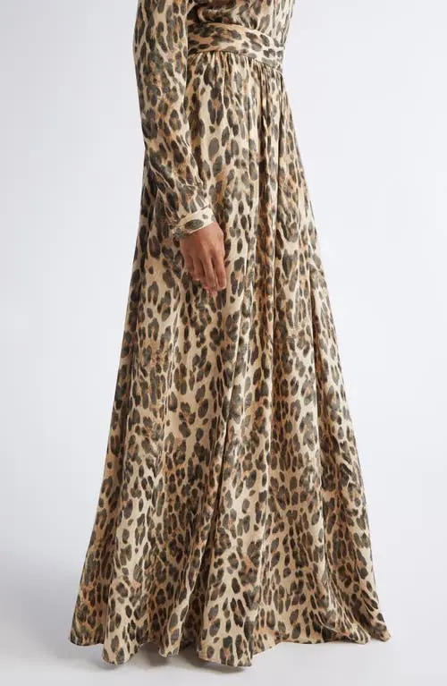 St. John Leopard Print Silk Georgette A-line Skirt