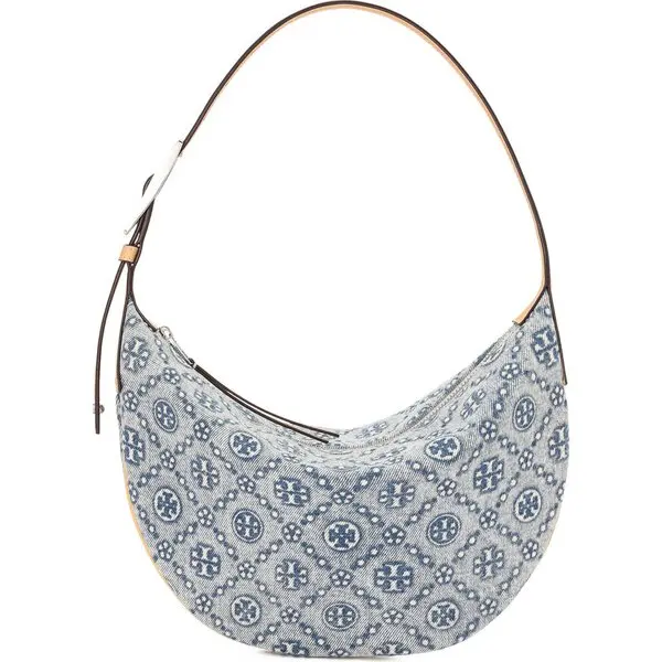 Tory Burch Monogram Denim Balloon Bag - Powder Blue