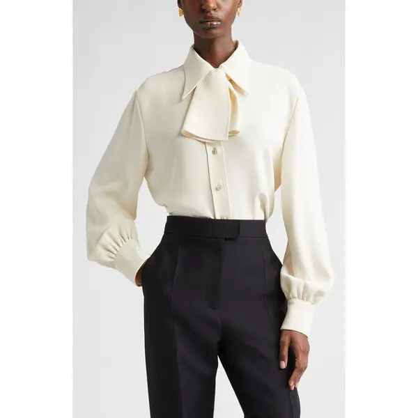 Valentino Garavani Solid Silk Cady Couture Button-up Shirt - Vanilla