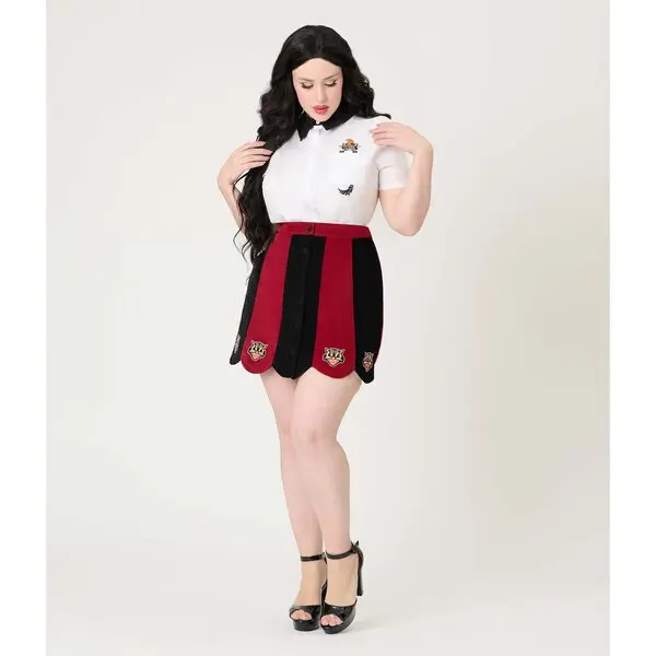 SMAK PARLOUR Scallop Hem Corduroy Mini Skirt - Burgundy