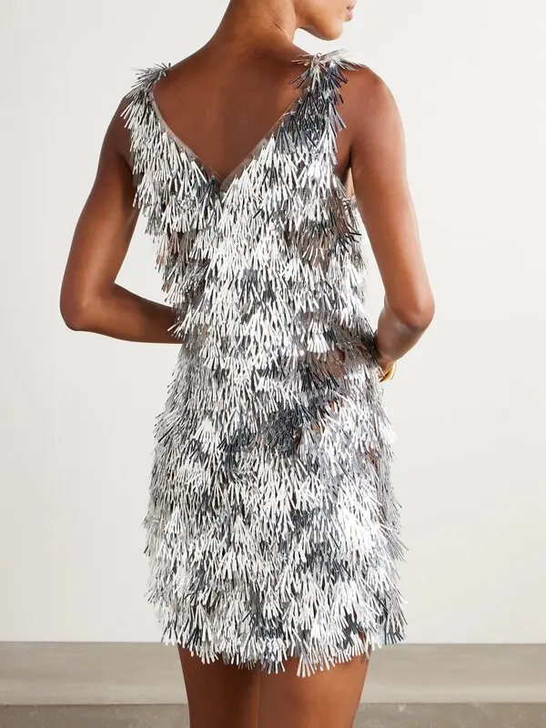 Rabanne Fringed Chainmail Mini Dress - Silver