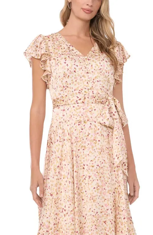 Vince Camuto Printed Flutter Sleeve Maxi Dress