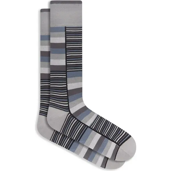 Bugatchi Striped Mercerized Cotton Blend Dress Socks - Black