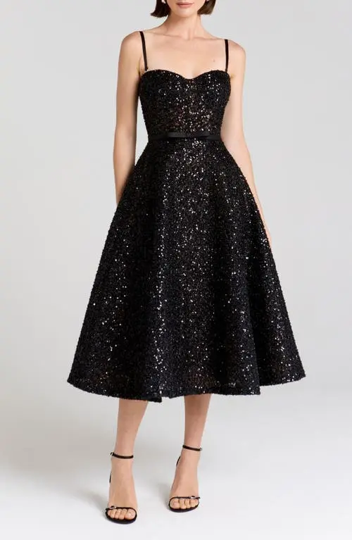 NADINE MERABI Marilyn Rhinestone Cocktail Dress - Black