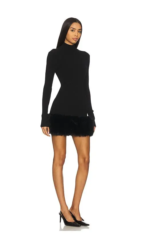 ruched bodycon dress black Satin Square-Neck Corset Faux-Fur Mini Dress in Black - 8 main image 1