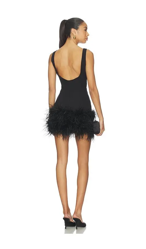 black feather trim mini dress Black-Satin Feather Trim Wrap Mini-Dress main image 1