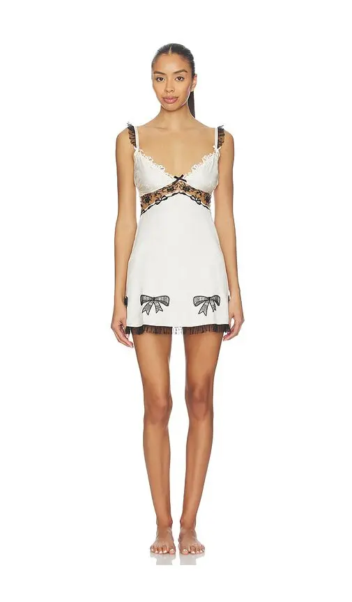 For Love & Lemons Bow Time Slip Dress - Cream & White