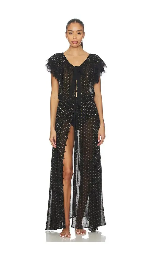 For Love & Lemons Liz Lurex Dot Robe - Black
