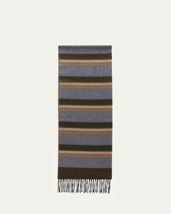 PIACENZA CASHMERE 1733 Silk And Cashmere Stripe Scarf - Blu/brn D.bl Face H.stripe