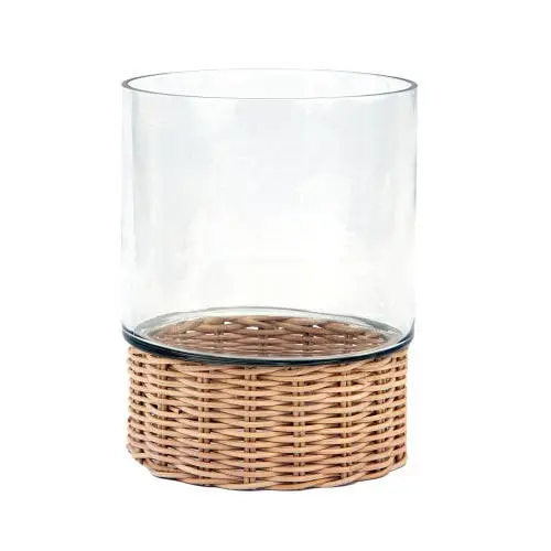 CG HUNTER Clear And Rattan Candleholder - Glass Wide