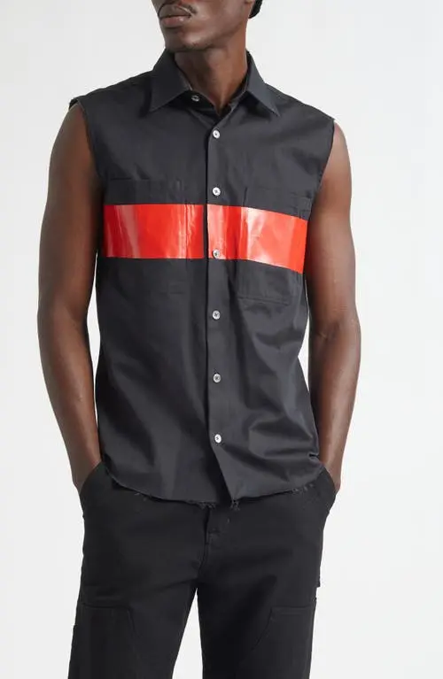 JKEEFER Stabb Taped Cutoff Sleeve Button-up Shirt - Black