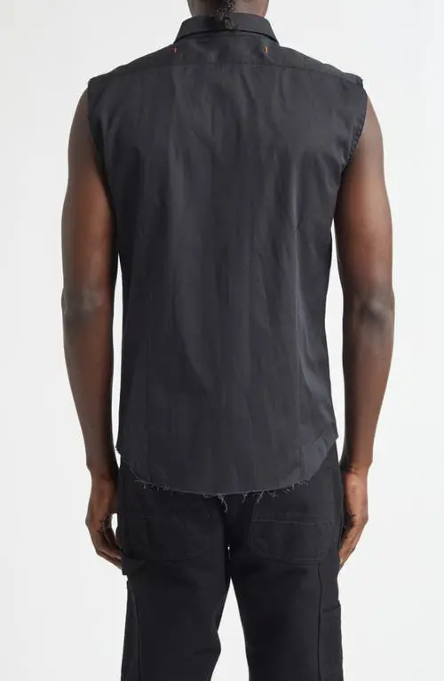 JKEEFER Stabb Taped Cutoff Sleeve Button-up Shirt