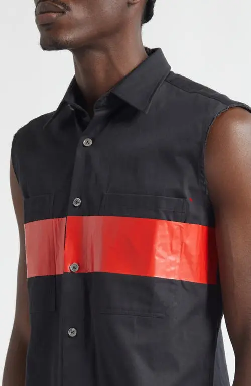 JKEEFER Stabb Taped Cutoff Sleeve Button-up Shirt