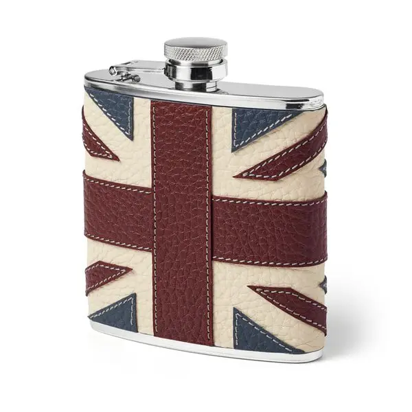 ASPINAL OF LONDON Classic 5oz Leather Hip Flask In Brit Pebble - Blue