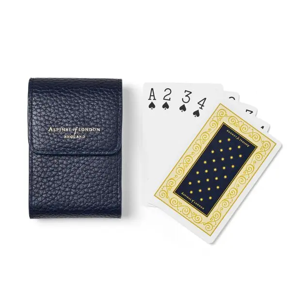 ASPINAL OF LONDON Playing Cards Holder In Navy Pebble - Blue