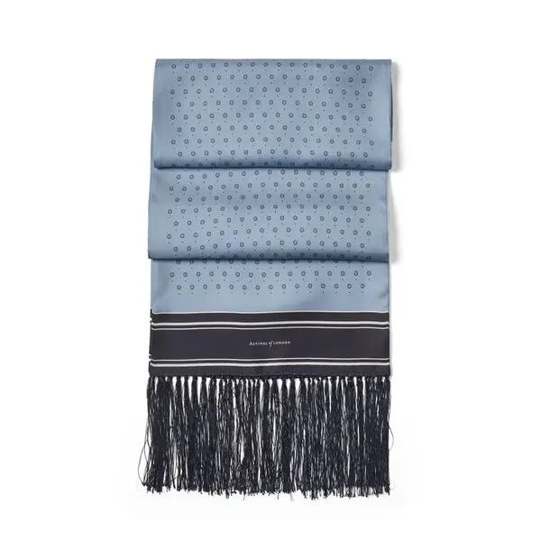 ASPINAL OF LONDON Pure Silk Tassel Scarf In Ever Quadrant - Blue