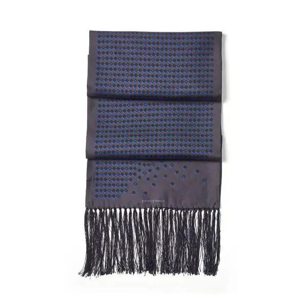 ASPINAL OF LONDON Pure Silk Tassel Scarf In Ever Quadrant - Navy