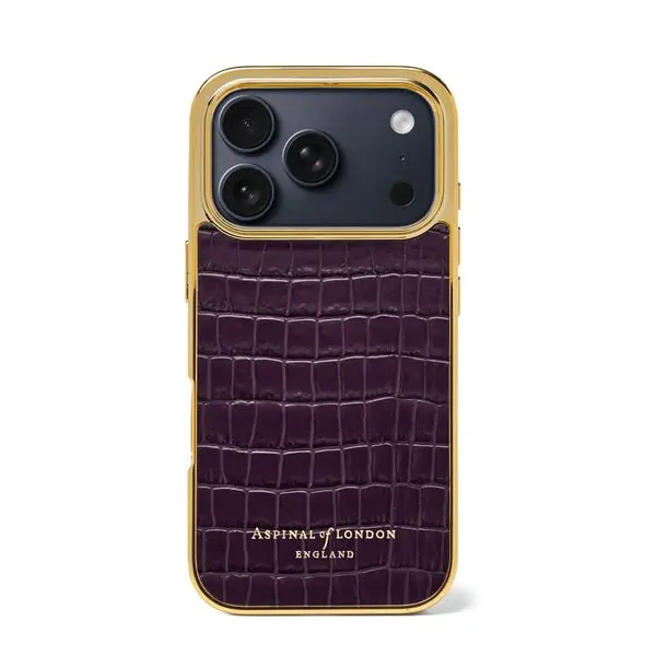 ASPINAL OF LONDON Iphone 17 Pro Case In Deep Shine Ever Small Croc - Purple