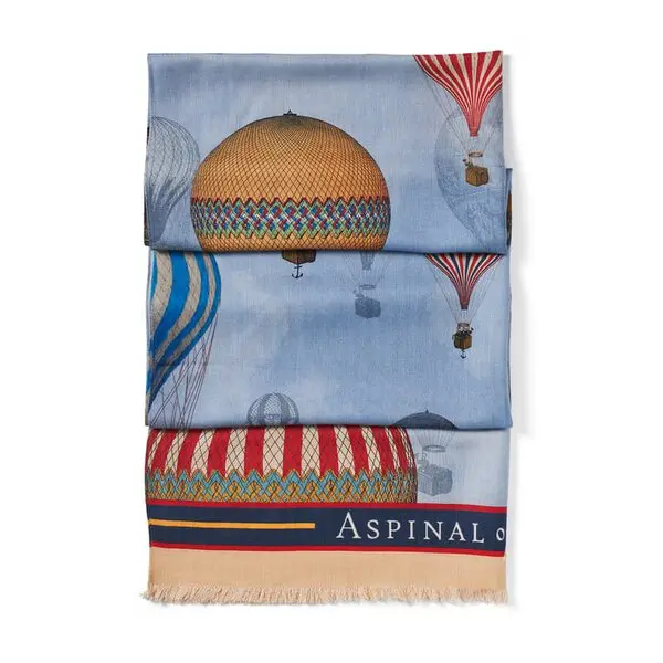ASPINAL OF LONDON Merino & Silk Stole In Heritage Signature Shield - Blue