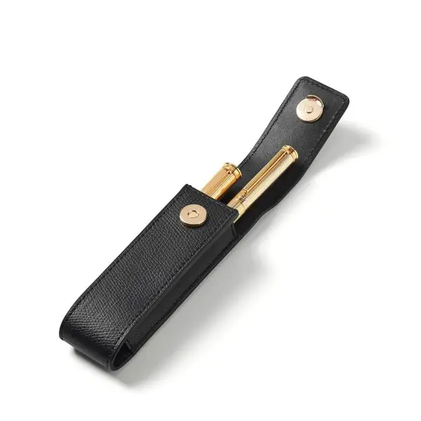 ASPINAL OF LONDON Duo Pen Case In Moleskin Soft Saffiano - Black
