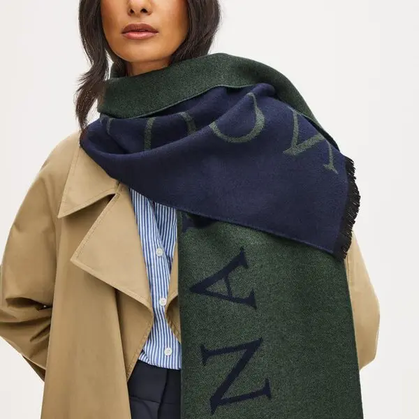 ASPINAL OF LONDON Bi-colour Aspinal Merino Wool Scarf In Alpine Green & Navy - Green/navy