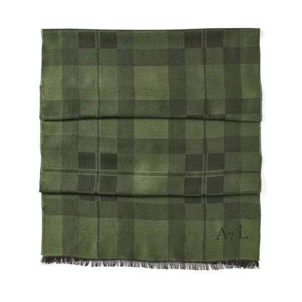 ASPINAL OF LONDON Silk Check Scarf In Putty Silk Modal - Green
