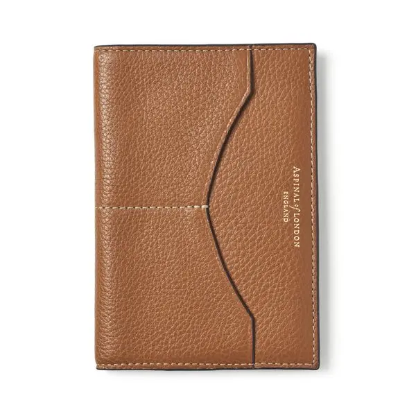 ASPINAL OF LONDON Hudson Passport Cover In Moleskin Milled Pebble - Tan