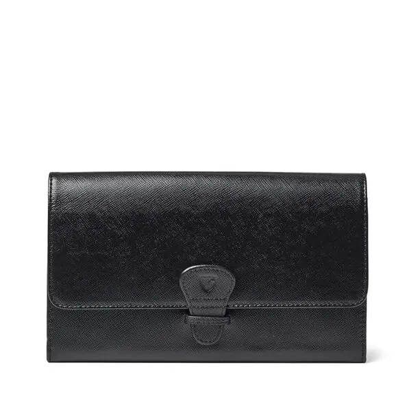 ASPINAL OF LONDON Classic Travel Wallet In Deep Shine Fig Small Croc - Black