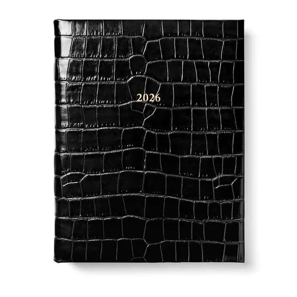 ASPINAL OF LONDON 2026 A4 Day To Page Leather Diary In Pebble - Black