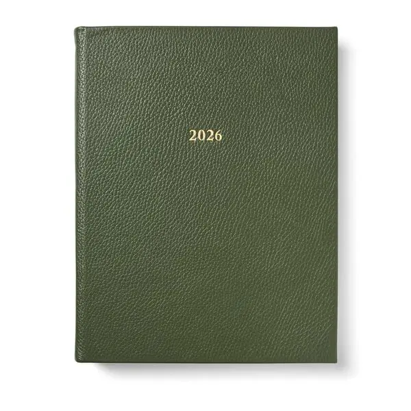 ASPINAL OF LONDON 2026 A4 Day To Page Leather Diary In Deep Shine Small Croc - Green