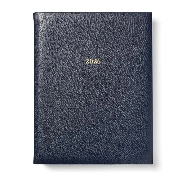 ASPINAL OF LONDON 2026 A4 Day To Page Leather Diary In Deep Shine Ever Small Croc - Navy