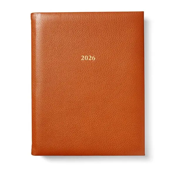 ASPINAL OF LONDON 2026 A4 Day To Page Leather Diary In Deep Shine Small Croc - Orange