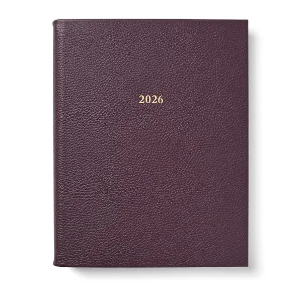ASPINAL OF LONDON 2026 A4 Day To Page Leather Diary In Deep Shine Small Croc - Purple
