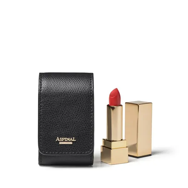 ASPINAL OF LONDON Duo Lipstick Case In Cherry Soft Saffiano - Black