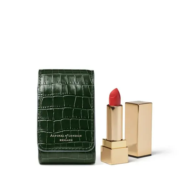 ASPINAL OF LONDON Duo Lipstick Case In Cherry Soft Saffiano - Green
