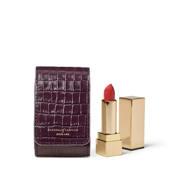 ASPINAL OF LONDON Duo Lipstick Case In Cherry Soft Saffiano - Purple