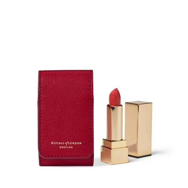 ASPINAL OF LONDON Duo Lipstick Case In Cherry Soft Saffiano - Red