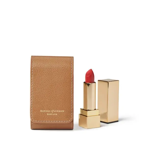 ASPINAL OF LONDON Duo Lipstick Case In Cherry Soft Saffiano - Tan