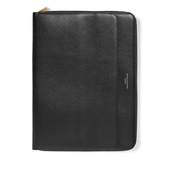 ASPINAL OF LONDON A4 Compact Organiser Padfolio In Moleskin Soft Saffiano - Black