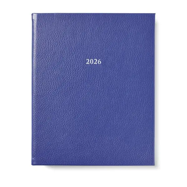 ASPINAL OF LONDON 2026 A4 Week To View Leather Diary - Blue