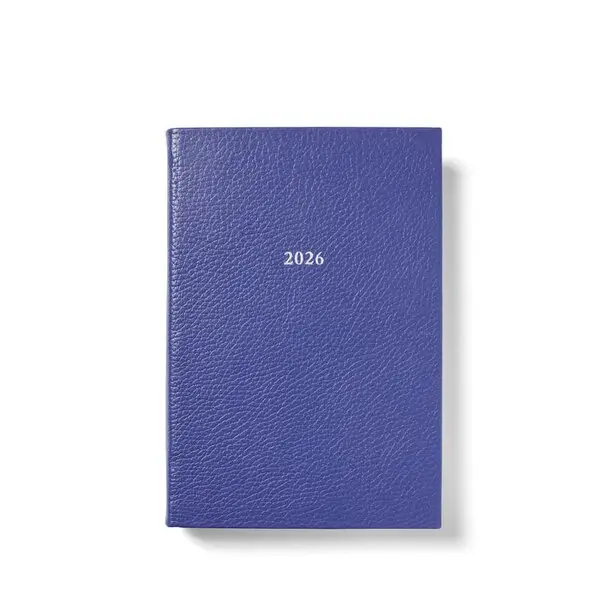 ASPINAL OF LONDON 2026 A5 Day To Page Leather Diary In Deep Shine Peacock Small Croc - Blue
