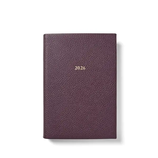 ASPINAL OF LONDON 2026 A5 Day To Page Leather Diary In Cardinal Pebble - Purple