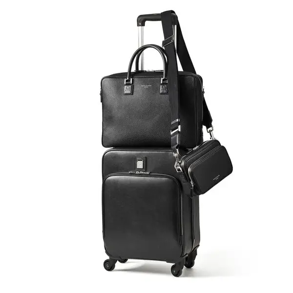 ASPINAL OF LONDON 3 Piece Flight Collection: Cabin Case, Briefcase & Crossbody Bag - Black
