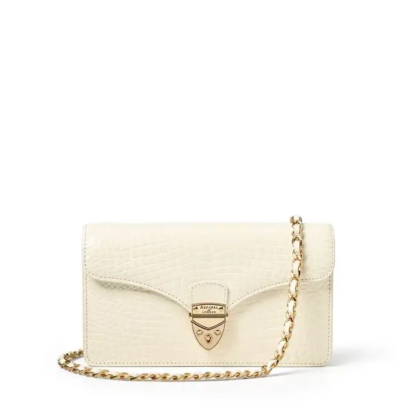 ASPINAL OF LONDON Mayfair Clutch Bag In Patent Croc - Ivory